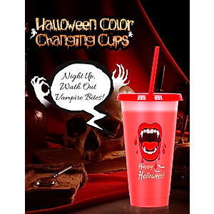 Cessfle Halloween Color Changing Cups with Lids and Straws, 6 Pack 24oz Plastic Halloween Tumblers Set Halloween Bulk Party Cups, Reusable Cups with Lids and Straws for Halloween Party Favors…