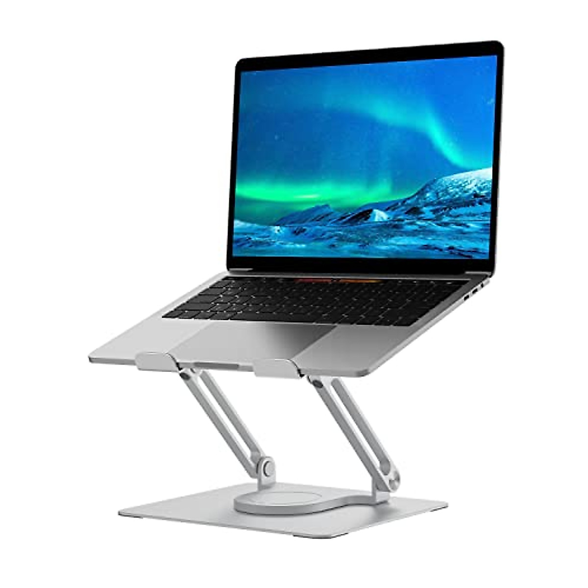SOUNDANCE Adjustable Laptop Stand with 360° Rotating Heavy Base, Ergonomic Laptop Riser for Desk, Stable Laptop Holder for Collaborative Working, Suit for 10-15.6" PC Computer, Dual Shaft, Silver