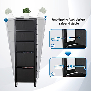 ZENY Vertical Dresser Storage Tower with 5 Drawers - Sturdy Metal Frame, Wood Top, Easy Pull Fabric Bins - Organizer Unit for Bedroom, Hallway, Entryway, Closet & Nursery