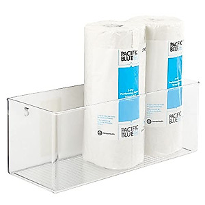 mDesign Plastic Adhesive Mount Storage Organizer Container for Kitchen or Pantry Wall Organization - Space Saving Holder for Sandwich Bags, Foil - 16" Wide - Ligne Collection - Clear