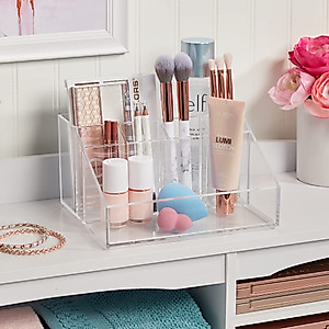 STORi Chloe Clear Plastic Stackable Vanity Makeup Organizer | Rectangular 6-Compartment Holder for Cosmetics, Brushes, Eyeshadow Palettes, & Beauty Supplies | Made in USA
