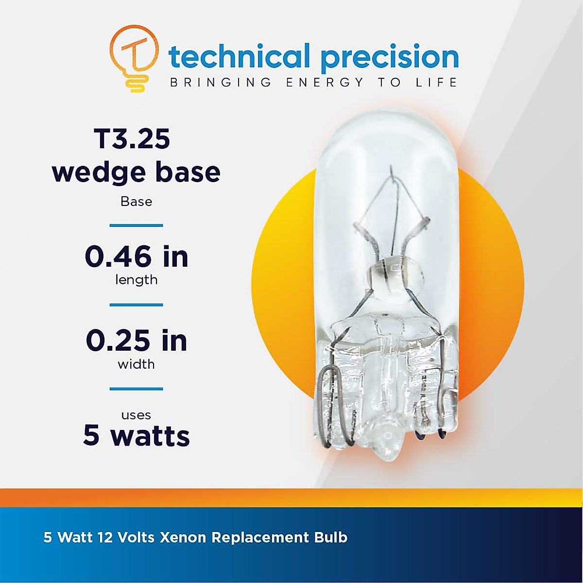 5 Watt Light Bulbs 12V Xenon Wedge Base T3.25 Replacement for Seagull Lighting 9732 Bulbs by Technical Precision - Sewing Machine Light Bulb - Under Cabinet Light Bulb - RV Cabinet Lights - 10 Pack