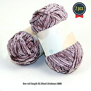 2 Roll Yarn for Knitting Crochet Velvet Yarn Knitting Yarn Fabric Cloth T-Shirt for DIY Craft Handmade Velvet Coarse Wool Thread Hook Shoe Thread Stick Needle Scarf Thread - Iris Grey 175 Yards