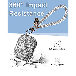 4in1 Bling AirPod Pro Case Diamonds Cover Set Kit, Luxurious Rhinestone PC for AirPods Pro Case Accessories for Women Girl w/Cute Fur Ball Pompom Keychain/Crystal Bracelet/Lobster Clasp Keychain