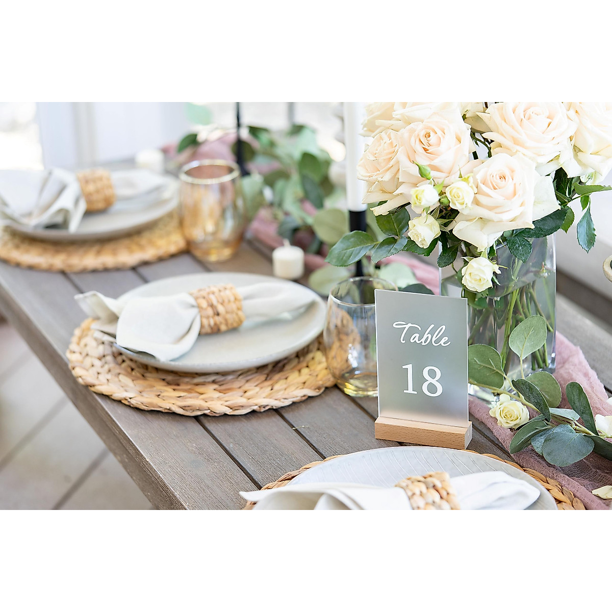 Table Numbers for Events/Weddings - 1-20 Numbered Acrylic Table Number Holders - Rustic Table Number Stands w/Wooden Base - Wedding Table Numbers - Acrylic Table Signs for Receptions, Parties & More