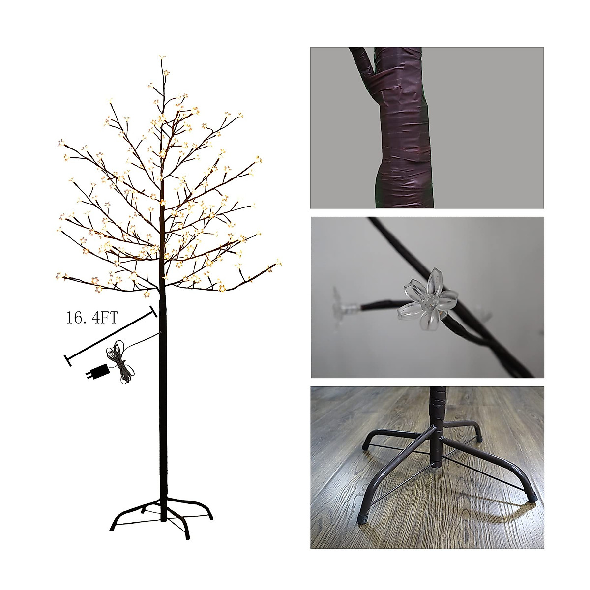 200 LED Cherry Blossom Tree Light 6 FT Lighted Up Tree Artificial Tree 8 Lighting Modes Waterproof for Indoor Home Spring Decoration (White)