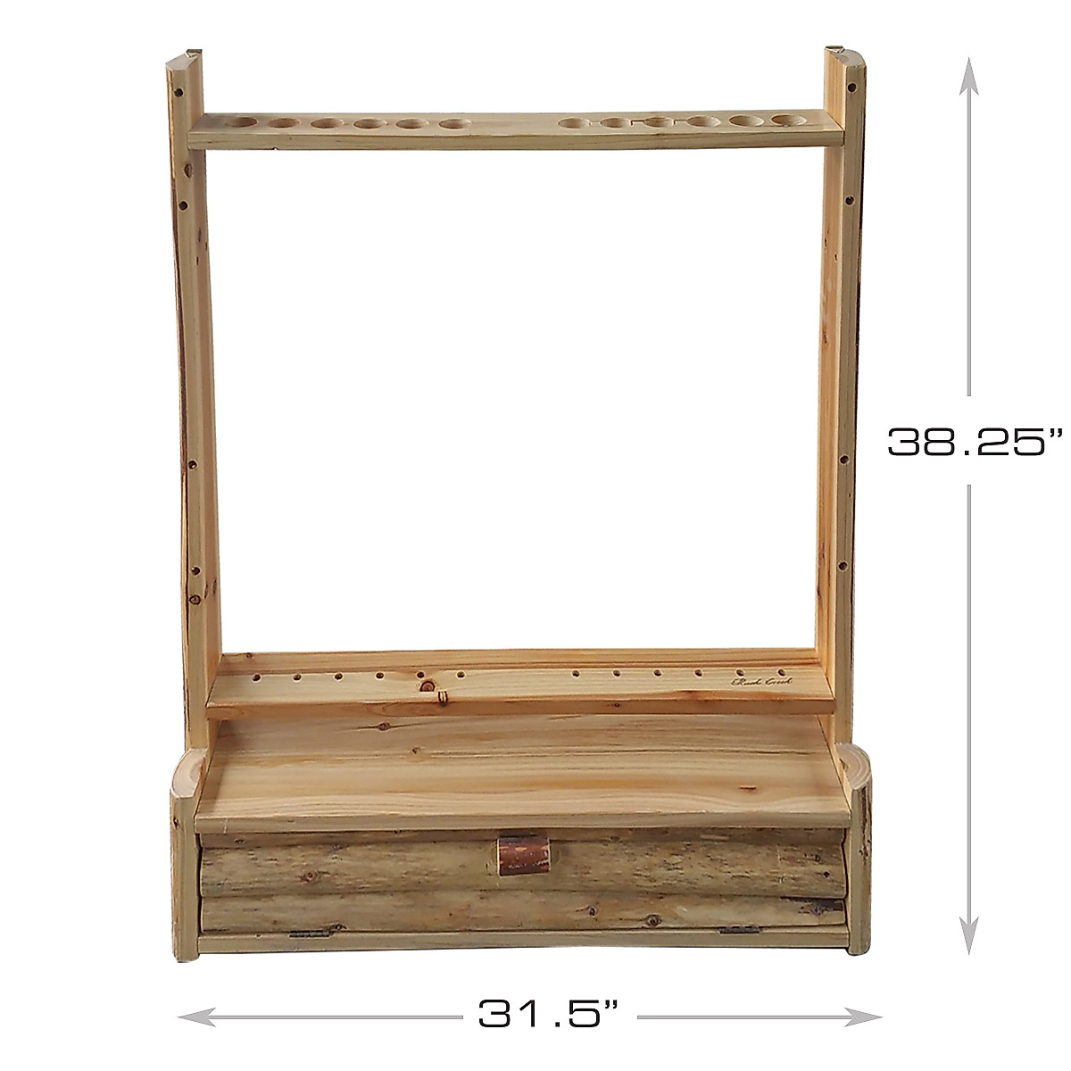 Rush Creek Creations Rustic 2 Compound Bow - 12 Arrow Wall Storage Rack with Accessory Compartment - Handcrafted - Durable Material , 39"L x 31.5"W x 5.3"D