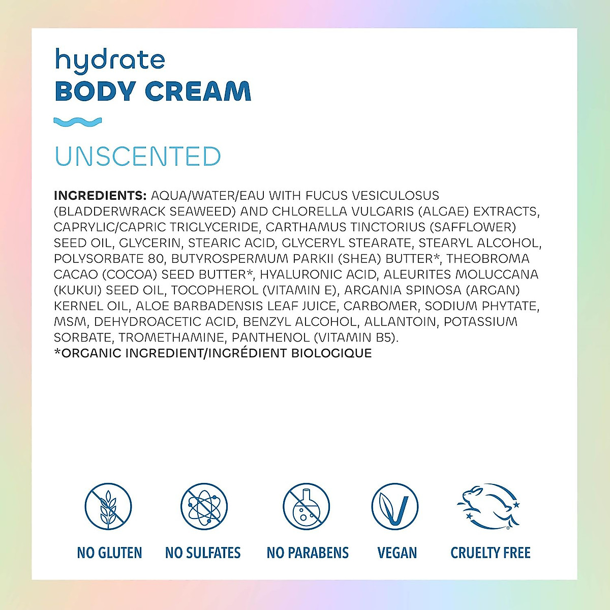 Seaweed Bath Co. Hydrate Body Cream, Unscented, 6 Ounce, Nourishing Hand & Body Lotion Moisturizer for Dry Skin, with Sustainably Harvested Seaweed, Kukui Oil, Hyaluronic Acid, Shea Butter
