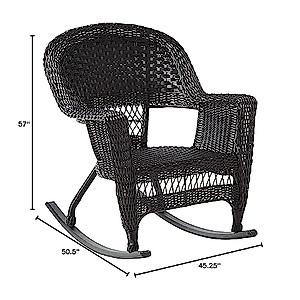 Jeco 3 Piece Rocker Wicker Chair Set, Black