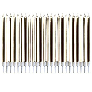 24 Count Birthday Candles,Long Thin Metallic Cake Candles,Cake Decorations for Birthday Party,Wedding,Party Candles (Champagne)