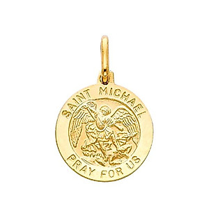 The World Jewelry Center 14k REAL Yellow Gold Religious Saint Michael Medal Pendant with 1.2mm Cable Chain Necklace - 20"