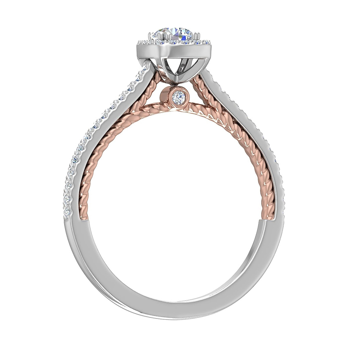 FINEROCK 1/2 Carat Diamond Cushion Shape Halo Engagement Ring in 14K White & Rose Gold (Ring Size : 8) (I1-I2 Clarity)
