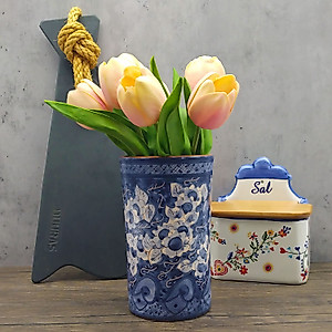 Hand Painted Portuguese Pottery Blue and White Kitchen Utensil Holder Blue White 255-355-455-BW Blue and White Ceramic Utensil Holder