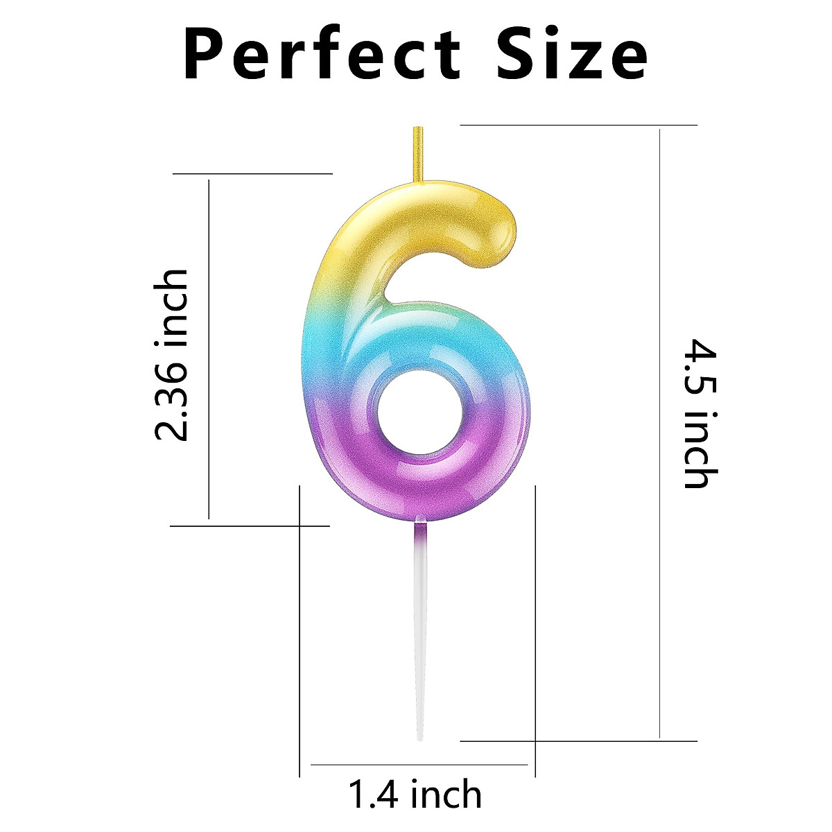 Rainbow Number 6 Candle Happy Birthday 3D Number Candles for Birthday Cake Party Decoration Wedding Anniversary Celebration Supplies