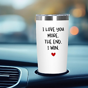 TEEZWONDER Couple Gifts for Him Her - I Win White Stainless Steel Insulated Coffee Tumbler With Lid 20 Oz - Anniversary Wedding Birthday Gifts for Women Girlfriend Boyfriend Wife Husband
