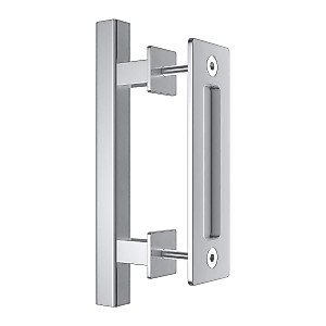SMARTSTANDARD 10" Heavy Duty Sliding Barn Door Handle, Pull and Flush Set for Gate Kitchen Furniture Cabinet Closet Drawer, Stainless Steel, Square