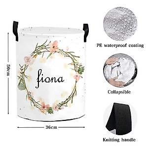Custom Laundry Basket with Name Personalized Baby Laundry Hampers Customized Flower Laundry Hamper for Boys Girls Women Collapsible Storage Basket with Handle for Living Room Bedroom