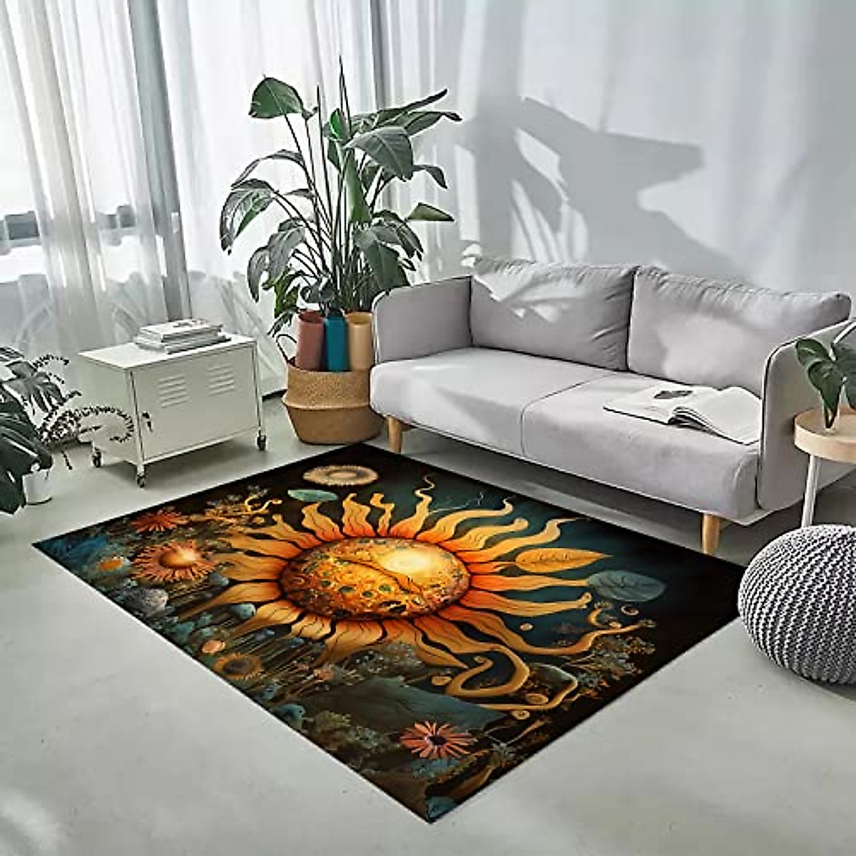 PartyUnix Boho Mushroom Skull Animal Indoor Modern Area Rug, Soft Non-Shedding Carpet Floor Mats Living Room Bedroom for Home Decoration