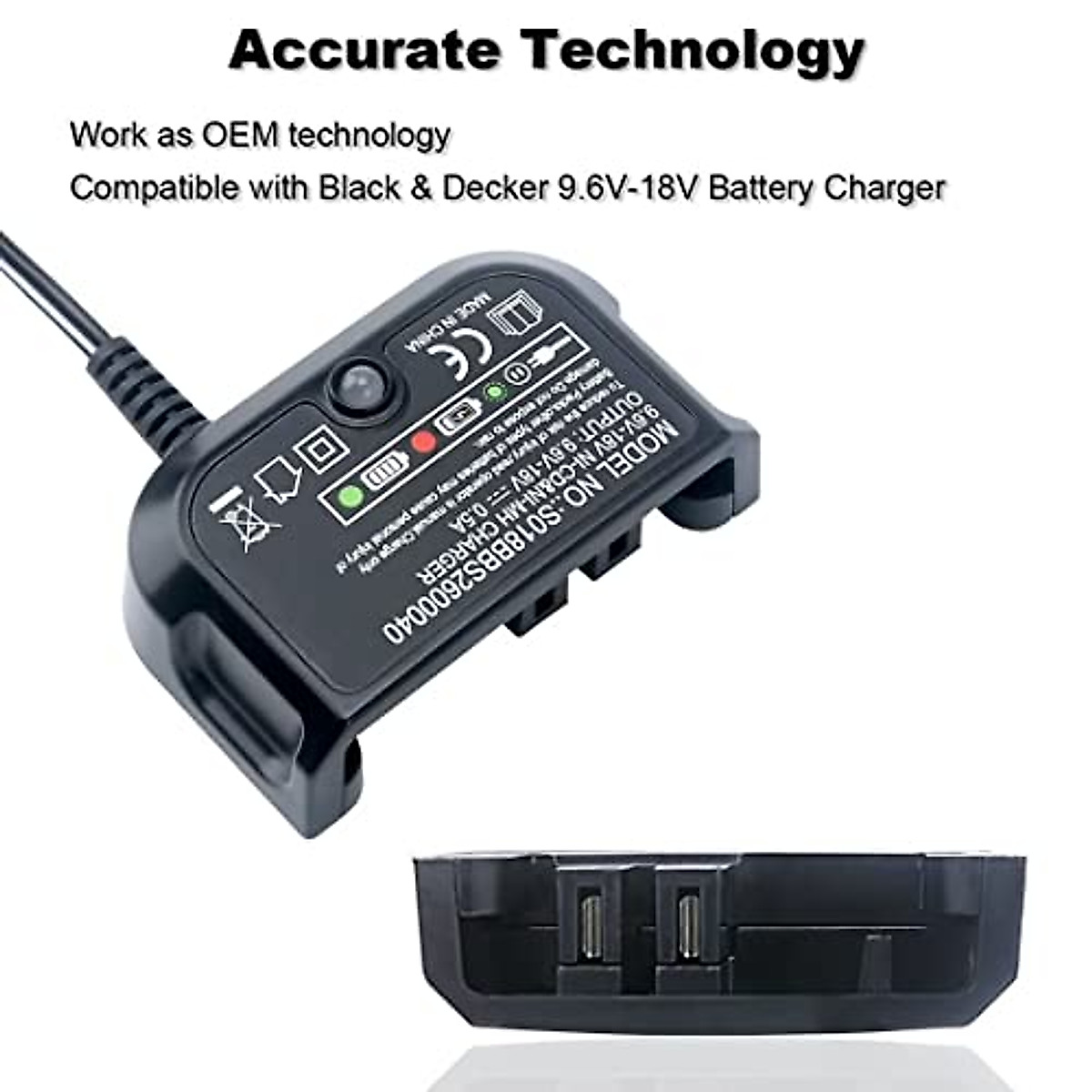 Biswaye 9.6V-18V Multi Volt Battery Charger Compatible with Black & Decker 18V 14.4V 12V 9.6V NiCD NiMH Battery HPB18-OPE HPB18 HPB14 HPB12 HPB96 244760-00 A1718 FS18FL FSB18