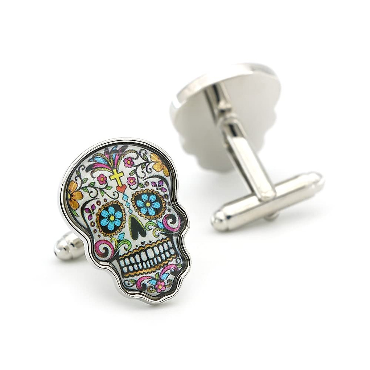 iGame Day Of The Dead Cuff Links Muti-color Brass Material Sugar Skull Design Cufflinks with Gift Box