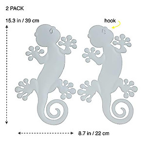 Hanizi 15'' Metal Gecko Wall Decoration, Wall Art Hanging for Bedroom Living Room Office Garden Indoor Outdoor, Set of 2