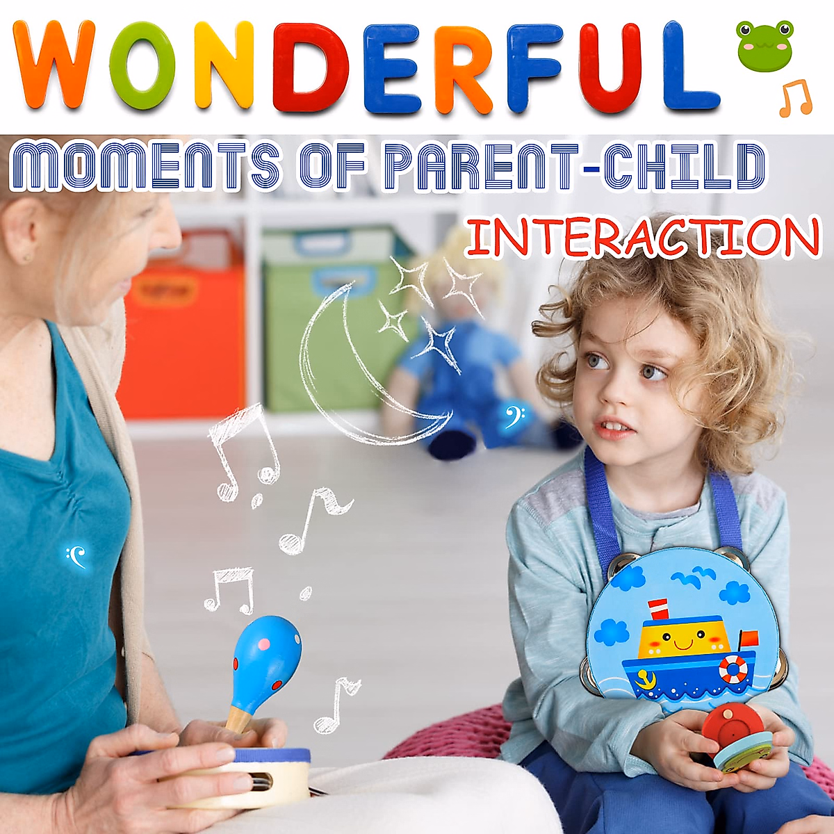 LOOIKOOS Toddler Musical Instruments Set Wooden Percussion Instruments Toy for Kids Baby Preschool Educational Musical Toys for Boys and Girls with Storage Bag