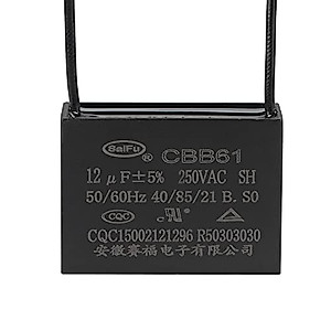 YOKIVE Ceiling Fan Capacitor CBB61, Metallized Polypropylene Film Capacitor Great for Fans Pumps Motors Running (12uF 250V AC 2 Wires 50/60Hz)