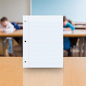 School Smart 3-Hole Punched Filler Paper w/Red Margin, 8-1/2 x 11 Inches, College Ruled, 200 Sheets, White