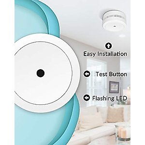 Ecoey Small Smoke Detector Alarm, 10 Year Fire Alarms Smoke Detectors with Built-in 3V Battery, Smoke Alarm with Big Test Button and Silence Function for House, FJ135, 2PACK