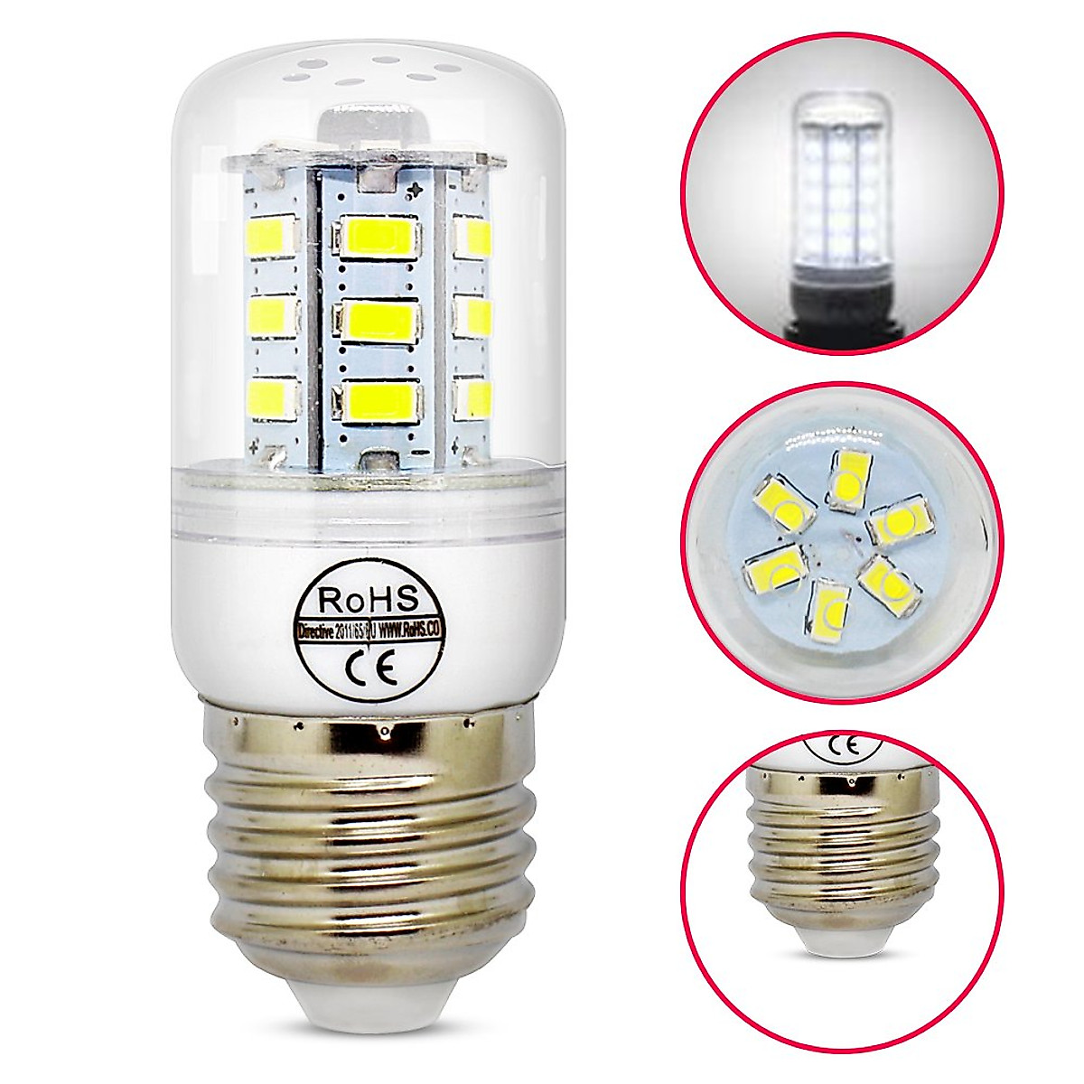 E27 5W White LED Light Bulb Lamp, Low Power Consumption, AC 110-120v, Cool White 6500K, E26 LED Corn Bulb, 40 Watts Replacement, Pack of 8 Units