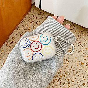 Cute Airpods Pro Smiley Face Case,JANDM Airpod Pro Clear Case Soft Silicone Cartoon Smooth Shockproof with Keychain Girls Women Case for Airpods Pro Charging Case