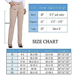 Oalka Women's Dress Pants Straight Leg Yoga Work Stretchy Pant for Office Business Khaki Brown Short L