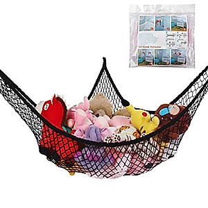 KOHUIJOO Toy Hammock for Stuffed Animals, Stuffed Animal Hammock Net Jumbo Plush Toy Storage Cornet Net 70" Wall Sling Giant Baby Kids Children Teddy Bear Mesh Toy Net Organizer Black