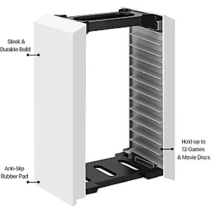 Eddrence PS5 Game Storage Tower Universal Games Storage Tower Stores 12 Game or Blu-Ray Disks Game Holder Rack for PS4, PS5, Xbox One, Xbox Series X/S, Nintendo Switch Games and Blu-Ray Disks
