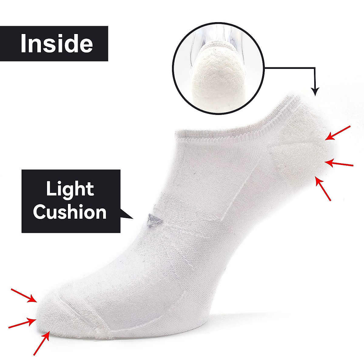 Socks Daze 6 Pack No Show Wool Socks for Women Size 8-12 Men's Non Slip Invisible Summer Thin Soft Mernio Wool Sport Socks for Light Running Hiking Walking, Medium, White