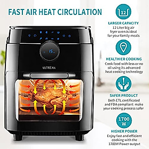 Ultrean Air Fryer oven, 12.5 Quart Airfryer Toaster Oven with Rotisserie,Bake,Dehydrator,Auto Shutoff and 8 Touch Screen Preset, 8 Accessories & 50 Recipes