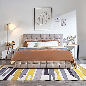 UMATRU King Size Upholstered Platform Bed Frame with Adjustable Headboard, No Box Spring Needed for Boys Girls Teens Adults, Under Bed Storage (King)