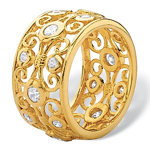 PalmBeach Jewelry Yellow Gold-Plated or Sterling Silver Round Cubic Zirconia Scrioll Ring Size 6