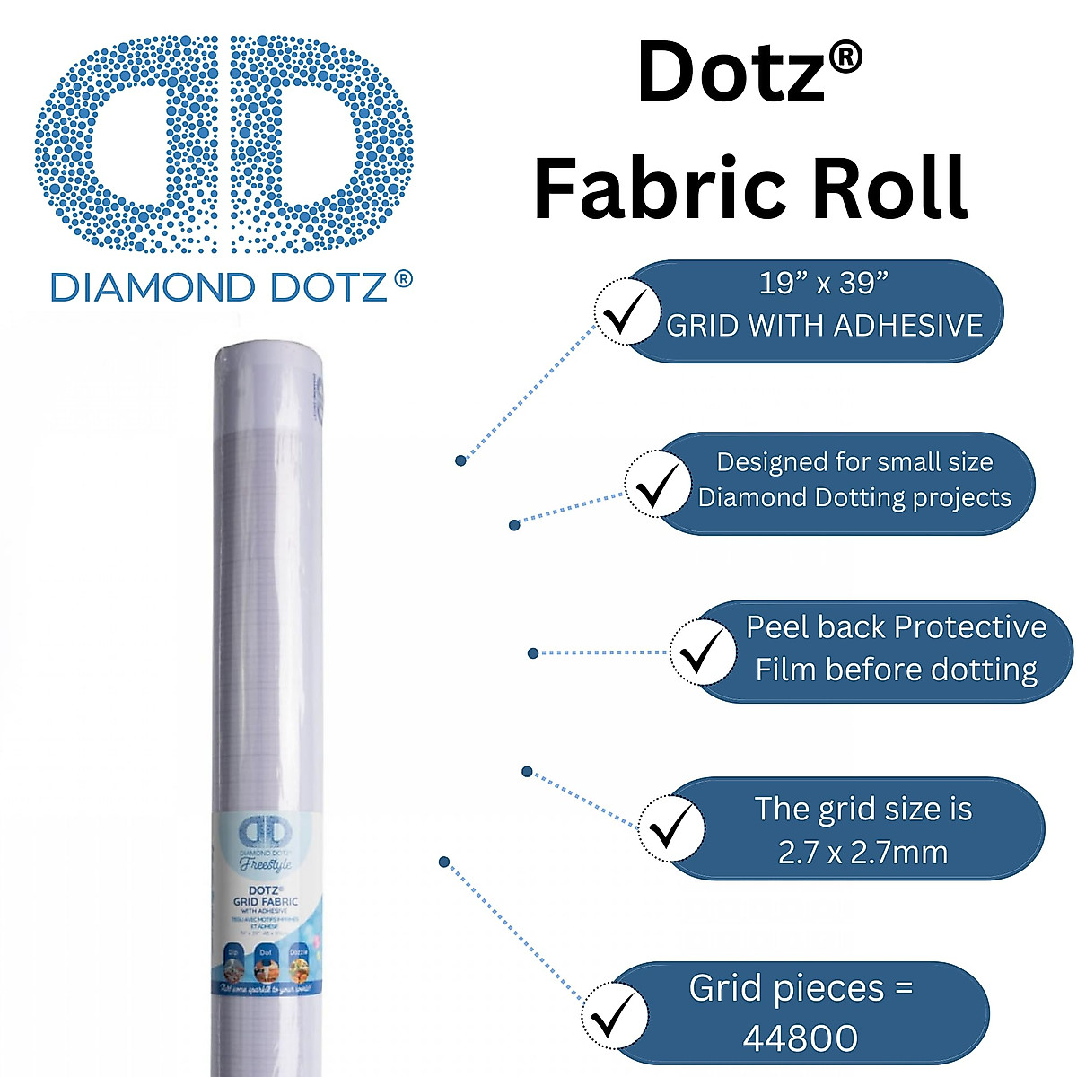 DIAMOND DOTZ ® - Fabric ROLL - Grid with Adhesive 48 x 99cm (19 x 39 in)(Fabric Size), Diamond Painting Canvas, Diamond Painting Paper, Diamond Dotz Accessories and Tools, Diamond Dotz Supplies