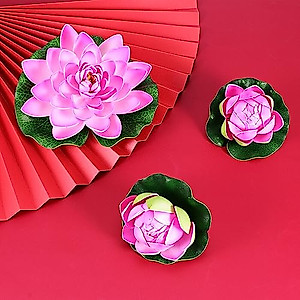 Lotus Flower 6pcs Floating Lotus Flowers Artificial Plastic Lotus Flower with Water Lily Pads Fake Plant Flower Aquarium Garden Water Pond Decoration Pink Pool Lilly Pad