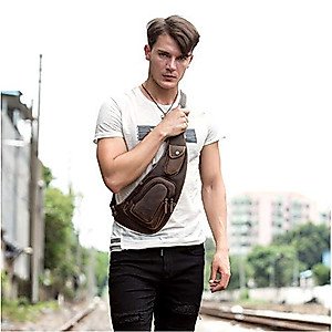 Leathario Men Leather Chest Bag Sling Bag Shoulder Bag Leather Crossbody Bag for Men