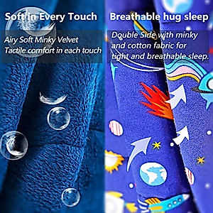 VECOKNA Kids Weighted Blanket 7lbs 41 x 60 inches, Reversible Cooling Throw Blanket for Kids &Teens,100% Breathable Cotton Heavy Blanket,Great for Calming and Sleep,Blue Rocket