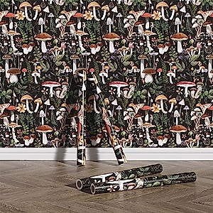 Adhesive Shelf Liner,Boho Mushroom Contact Paper for Cabinets,Vinyl Film Decorative Drawer Liner for Bedroom Dresser Sticker 17.3 inch x 118 inch (Boho Mushroom, 17.3 inch x 118 inch)