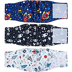 Pet Soft Washable Dog Diapers - Male Dog Belly Bands Diapers for Doggy, Washable Male Dog Belly Wraps 3Pack(S, Space)
