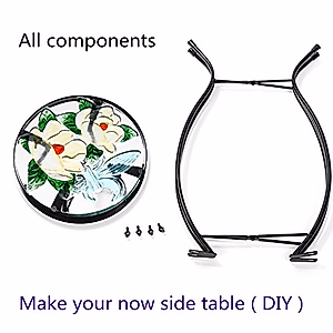 CEDAR HOME Side Table Outdoor Garden Patio Metal Accent Desk with Round Hand Painted Glass, Yellow