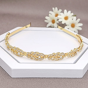 Oriamour Flower Design Rhinestone Crystal Wedding Headband Bridal Headpieces Simple Design Bridal Headband (Gold)