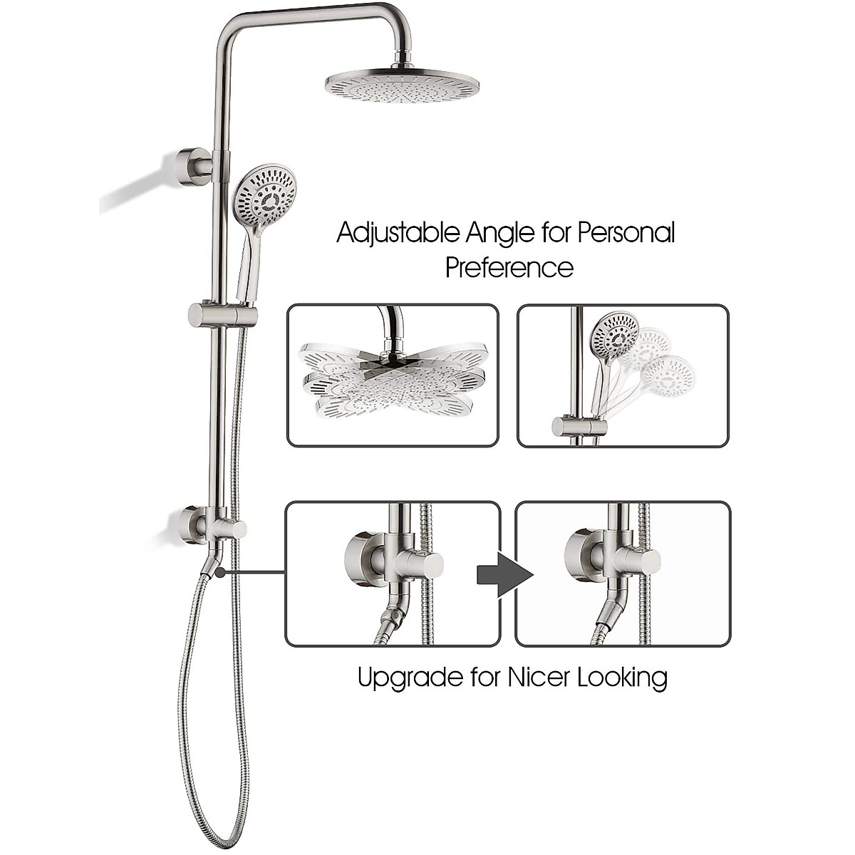 BRIGHT SHOWERS Rain System Including 9 Inch Rainfall shower head and Handheld with Height Adjustable Holder, Solid Brass Rail and 60 Inch Long Stainless Steel Shower Hose