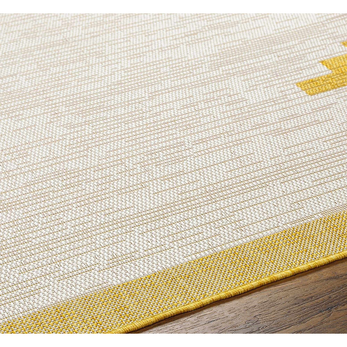 Hauteloom Djugun Outdoor Runner Rug - Outside Porch Patio Rug Carpet - Waterproof Rug - Geometric - Yellow, Off White, White, Cream, Bone - 2'7" x 12'