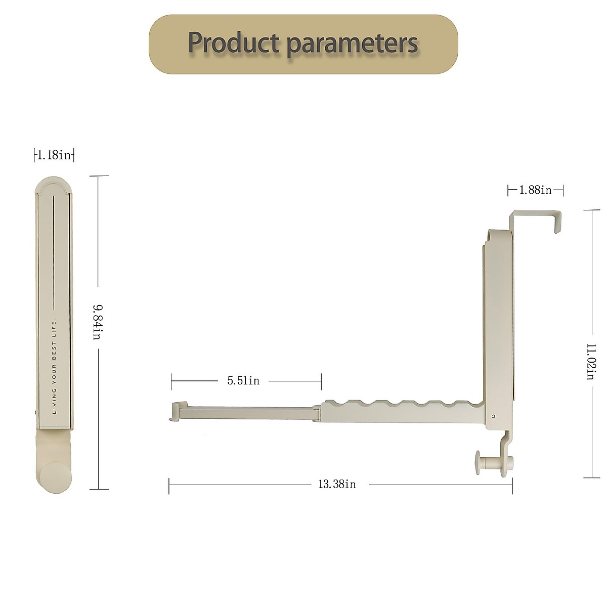 FCWVP Aluminum Alloy Folding Clothes Drying Rack - Over The Door Hanger with Retractable Rod, Foldable, Portable, Space-Saving Bathroom Accessories and Towel Rack Organization