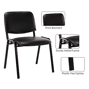 Shunzhi Waiting Room Chairs Set of 10 Stackable Conference Room Chairs Pu Leather Office Guest Chairs Side Reception Chairs for Breakroom/Lobby/Events/Church/School/Hall/Hotel,Black,10PCS